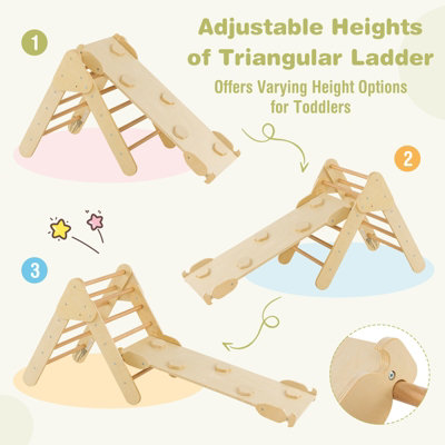 Costway 3-in-1 Triangle Climbing Set Wooden Toddler Climbing Frame with ...