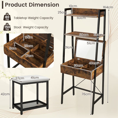 Costway 3 IN 1 Vanity Dressing Table Set Book Storage Shelf Ladder Desk ...