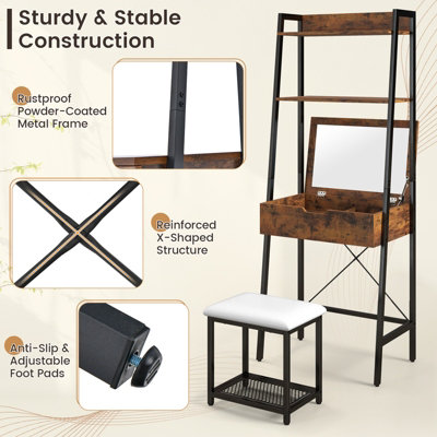 Costway 3 IN 1 Vanity Dressing Table Set Book Storage Shelf Ladder Desk ...