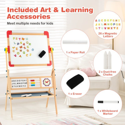 Costway 3-in-1 Wooden Kids Art Easel Magnetic Double Sided Easel w ...