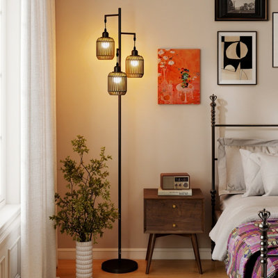 COSTWAY 3-Light Floor Lamp Freestanding Tall Pole Light with Foot ...