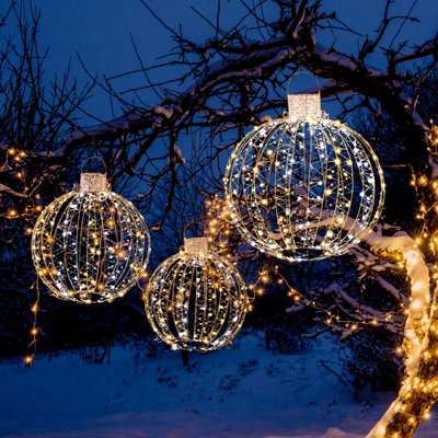 COSTWAY 3 Pack Christmas LED Light Balls Outdoor Hanging Light Spheres ...