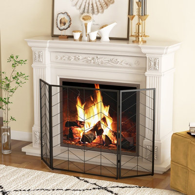Costway 3-Panel Fireplace Folding Spark Guard Screen Decorative Mesh ...