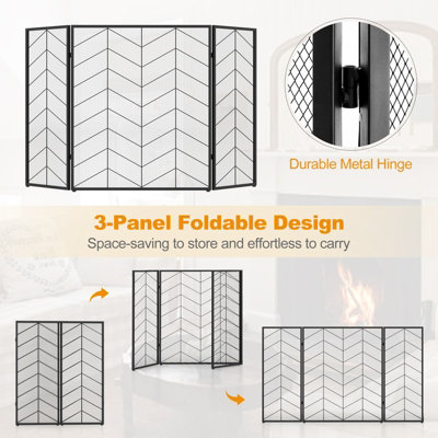 Costway 3-Panel Fireplace Folding Spark Guard Screen Decorative Mesh ...