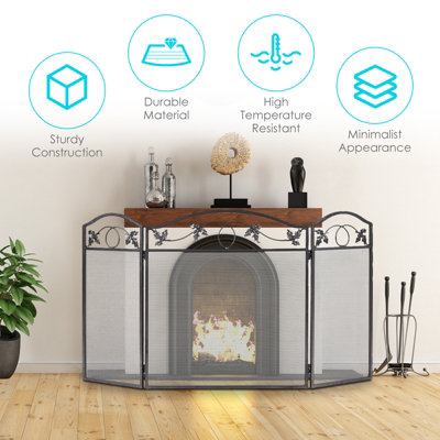 Costway 3 Panel Foldable Fire Screen Protector Fireplace Fence ...