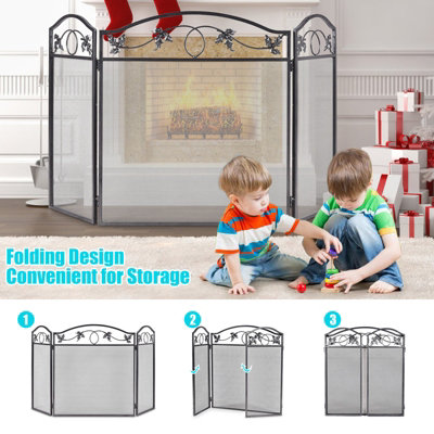 Costway 3 Panel Foldable Fire Screen Protector Fireplace Fence ...