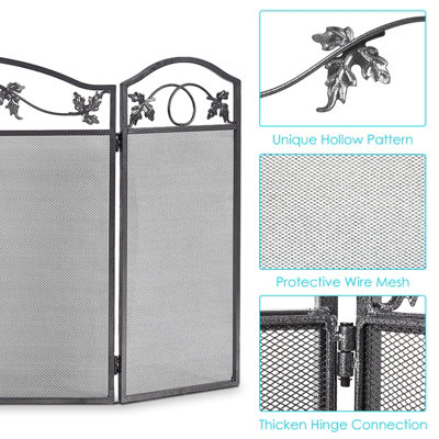 Costway 3 Panel Foldable Fire Screen Protector Fireplace Fence ...