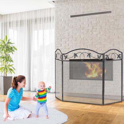 Costway 3 Panel Foldable Fire Screen Protector Fireplace Fence ...