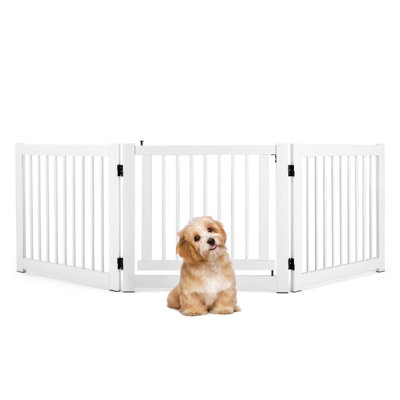 Costway 3 Panel Folding Pet Gate Pen 207 x61CM Pine Wood Freestanding ...