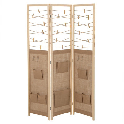 COSTWAY 3-Panel Room Divider Folding Display Stand w/8 Storage Pockets ...