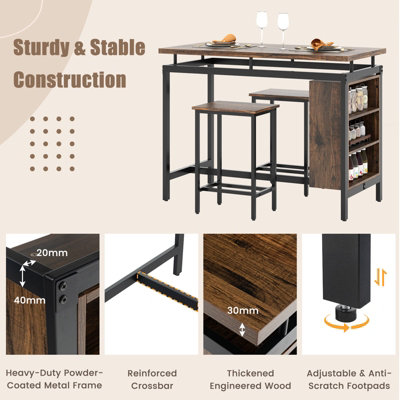 Costway 3 PCS Dining Table Set Counter-Height Bar Table & 2 Stools w/ 3 ...