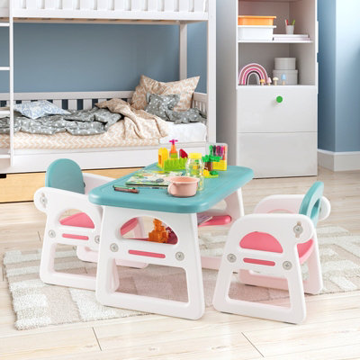 Costway 3 PCS Kids Table & Chairs Set Children Toddler Activity Desk ...