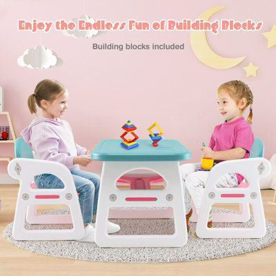 Costway 3 PCS Kids Table & Chairs Set Children Toddler Activity Desk ...