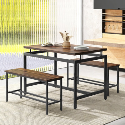 COSTWAY 3 PCS Kitchen Dining Table Set for 4 Wooden Kitchen Table W/ 2 ...