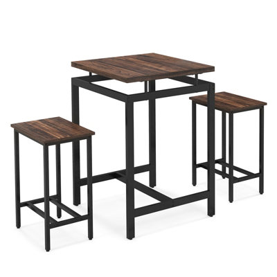 Costway 3 PCS Pub Dining Table Set Industrial Counter Height Table & 2 ...