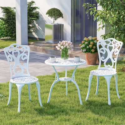 COSTWAY 3 Piece Bistro Set All Weather Cast Aluminum Bistro Table Set-White
