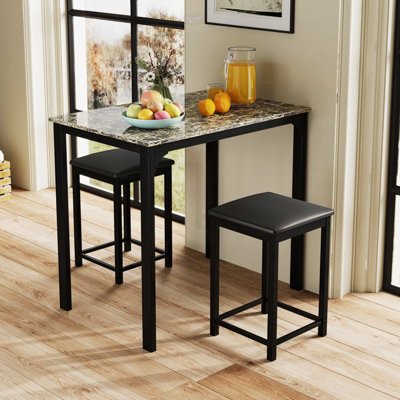 Costway 3-Piece Dining Table Set Modern Bar Table w/ 2 Upholstered Bar ...