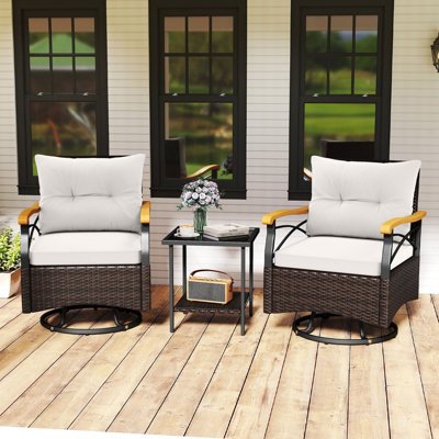 COSTWAY 3 Piece Outdoor Swivel Chair Set Patio Wicker Rotating Chairs