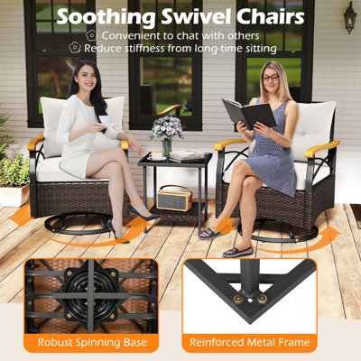 COSTWAY 3 Piece Outdoor Swivel Chair Set Patio Wicker Rotating Chairs