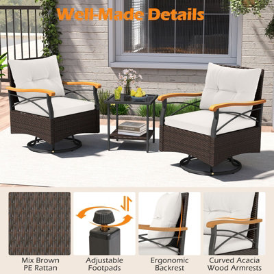COSTWAY 3 Piece Outdoor Swivel Chair Set Patio Wicker Rotating Chairs