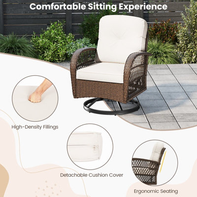 COSTWAY 3 Pieces Patio Conversation Furniture Set Outdoor Rattan Swivel ...