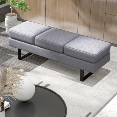 Costway 3-seat Long Bench Ottoman Upholstered Reception Bench Padded ...