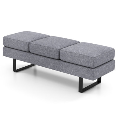 Costway 3-seat Long Bench Ottoman Upholstered Reception Bench Padded ...