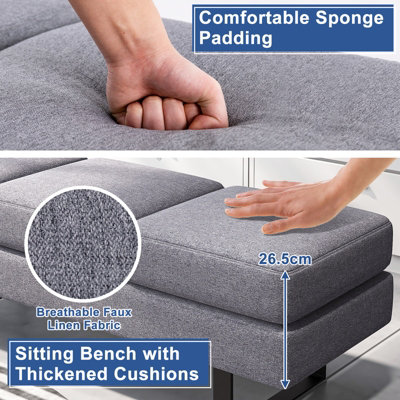 Costway 3-seat Long Bench Ottoman Upholstered Reception Bench Padded ...