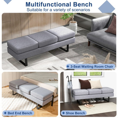 Costway 3-seat Long Bench Ottoman Upholstered Reception Bench Padded ...