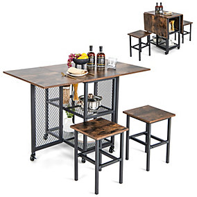 Costway 3 Set Foldable Dining Table 2 Stools Drop Leaf Costway 3 Set Foldable Dining Table 2 Stools Drop Leaf