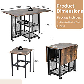 Costway 3 Set Foldable Dining Table 2 Stools Drop Leaf Costway 3 Set Foldable Dining Table 2 Stools Drop Leaf
