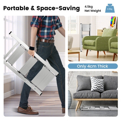 Costway 3 Step Ladder Folding Aluminum Structure Step Stool w/ Wide ...