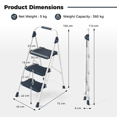 COSTWAY 3 Step Portable Ladder Folding Step Stool with Anti-Slip Pedal-Blue