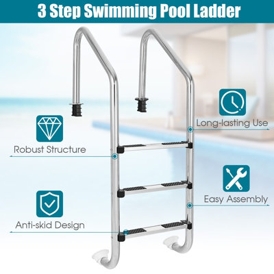 COSTWAY 3-Step Swimming Pool Ladder 304 Stainless Steel In-Ground Pool ...