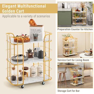 Costway 3 Tier Buffet Serving Cart Rolling Bar Cart w/ White Faux ...