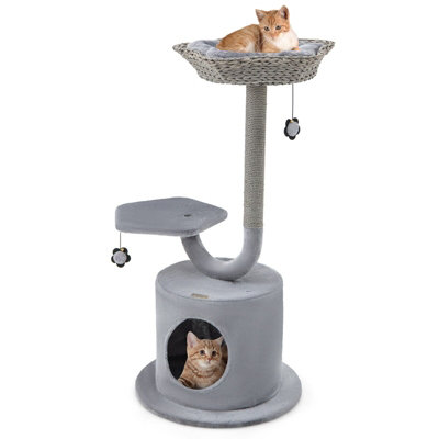 COSTWAY 3-Tier Cat Tree Cat Tower House Activity Center w/ Raper Rope ...