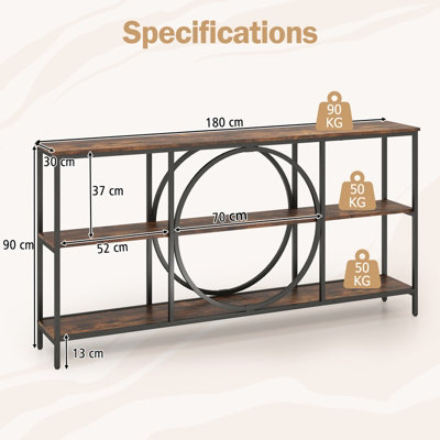 COSTWAY 3-Tier Console Table w/ Metal Frame 180 cm Long Entry Table