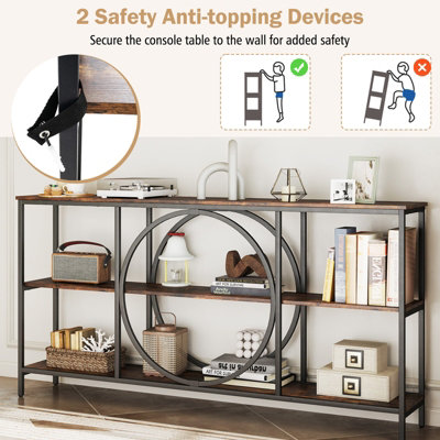 COSTWAY 3-Tier Console Table w/ Metal Frame 180 cm Long Entry Table