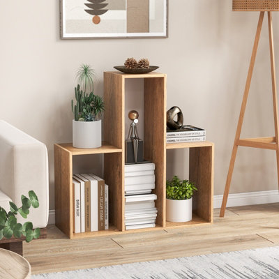 Costway 3-Tier Convex Display Bookshelf Wooden Freestanding Bookcase ...