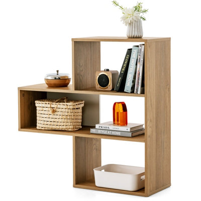 Costway 3-Tier Convex Display Bookshelf Wooden Freestanding Bookcase ...