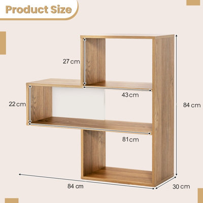 Costway 3-Tier Convex Display Bookshelf Wooden Freestanding Bookcase ...