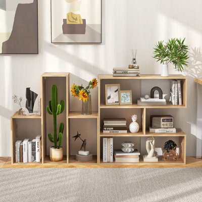 Costway 3-Tier Convex Display Bookshelf Wooden Freestanding Bookcase ...