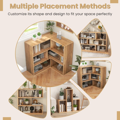 Costway 3-Tier Convex Display Bookshelf Wooden Freestanding Bookcase ...
