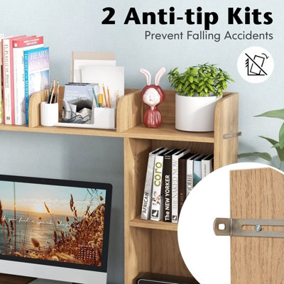 COSTWAY 3-Tier Desk Bookshelf Wooden Home Display Shelf Multipurpose ...