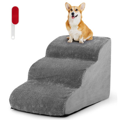 COSTWAY 3-Tier Foam Dog Ramp Non-Slip Dog Steps 40 cm High Soft Pet ...
