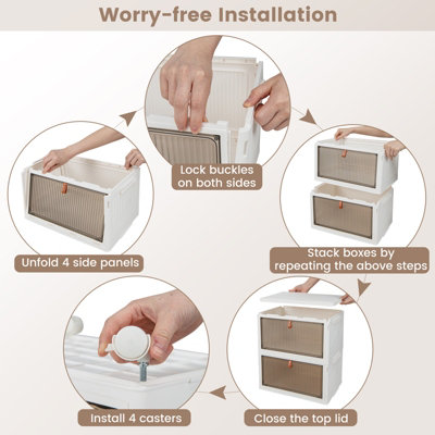 Costway 3 Tier Foldable Shoe Storage Box Bin Stackable Shoe Organizer W ...