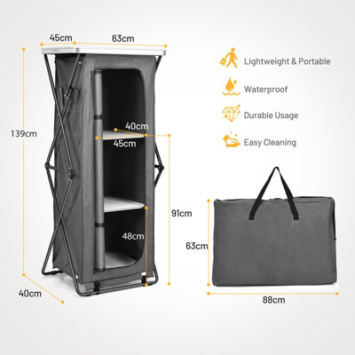 COSTWAY 3 TIER FOLDING POP-UP CUPBOARD COMPACT CAMPING STORAGE CABINET ...