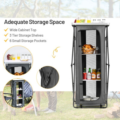 Costway 3 Tier Folding Pop-Up Cupboard Compact Camping Storage Cabinet ...
