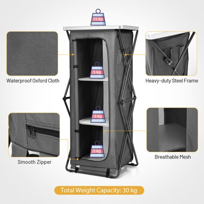 COSTWAY 3 TIER FOLDING POP-UP CUPBOARD COMPACT CAMPING STORAGE CABINET ...