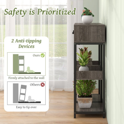 Costway 3 Tier Indoor Plant Stand Metal Plant Table w/ Drawer Vertical ...